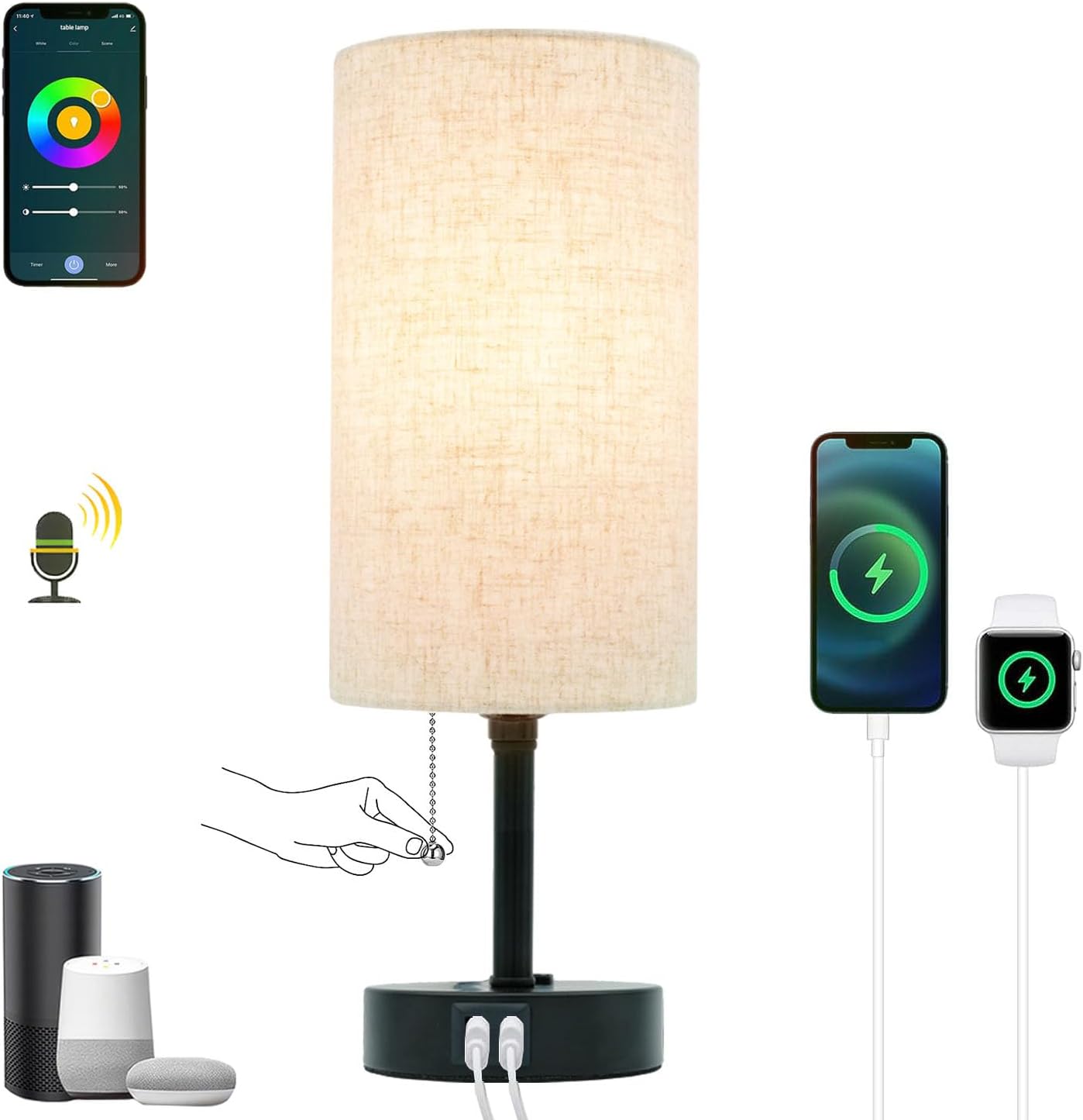Eytueo Smart Table Lamp Work with HomeKit, Siri, Alexa, Google ...