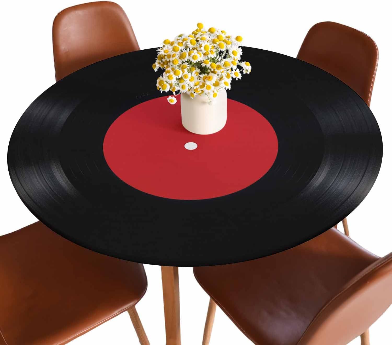 Amazon.com: Guxxuil Vinyl Record Round Tablecloths Elastic Edged Red ...