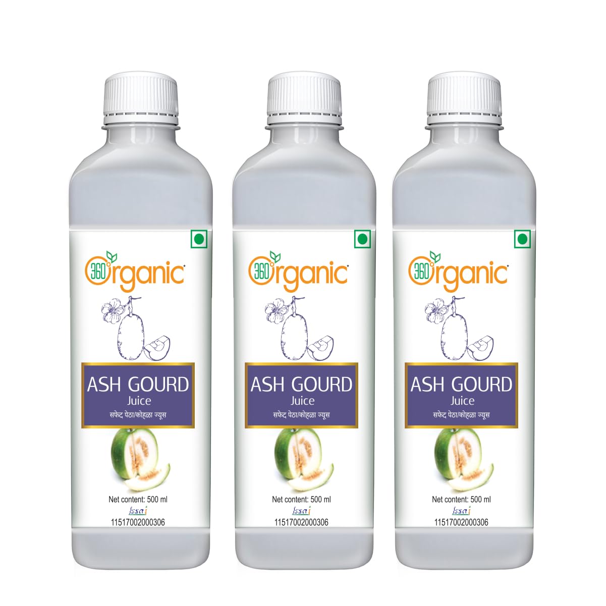 360 DEGREEORGANIC Ash Gourd Juice (Safed Petha Juice) - 500 ml (Pack of ...