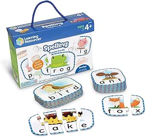 Amazon.com: Learning Resources Spelling Puzzle Cards, Kindergarten Readniness, Self Correcting ...