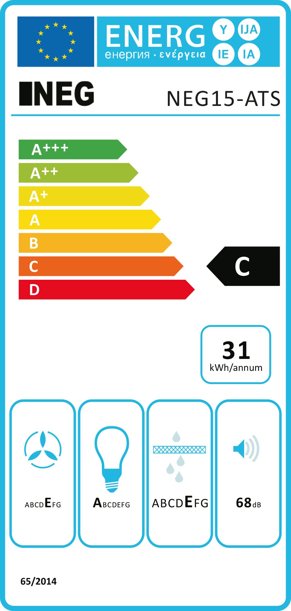 NEG GF15 Activated Carbon Filter for Under-Mounted Cooker Hood NEG15 ...