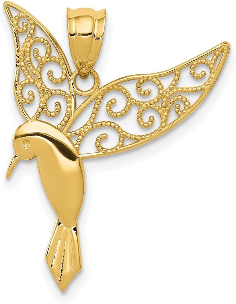 Amazon.com: 14k Yellow Gold Polished Hummingbird Pendant Necklace ...