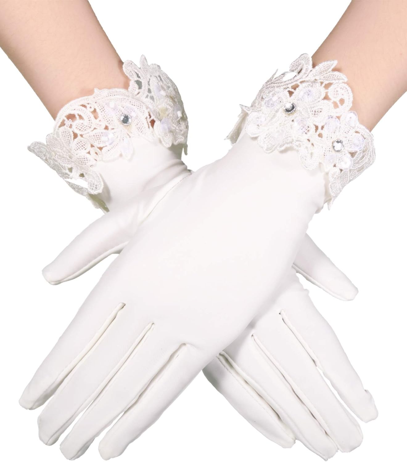 Amazon.com: Sumind Womens Short Satin Glove for Wedding Bridal Lace ...