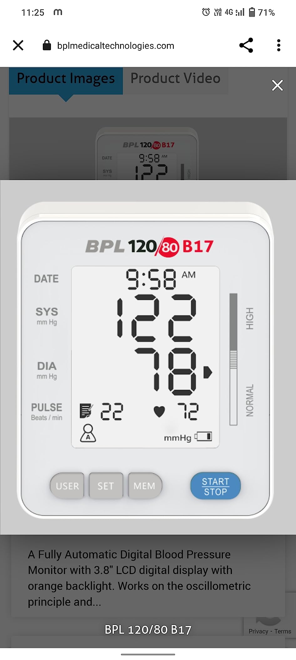 BPL Medical Technologies B17 Digital Blood Pressure Monitor Fully ...