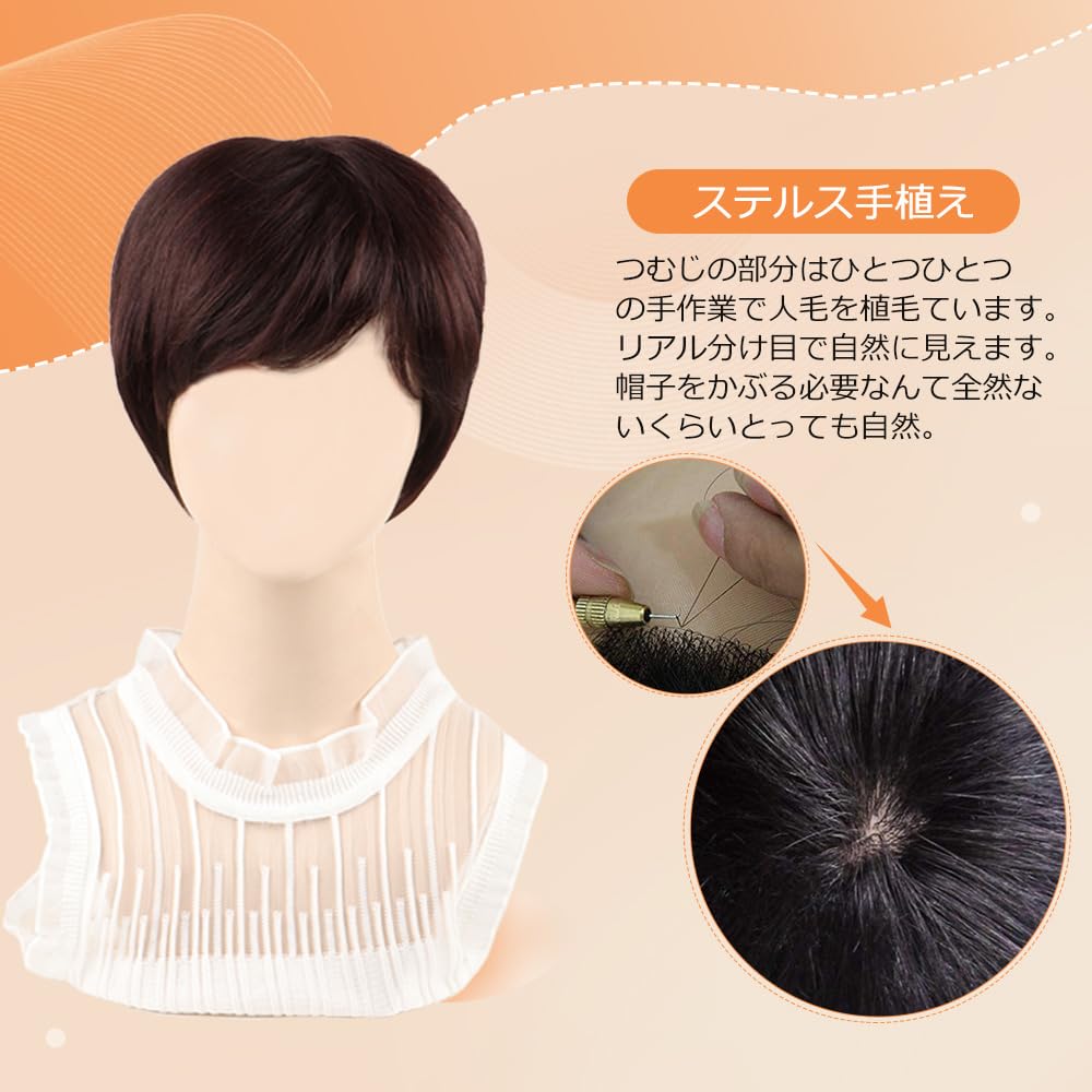 P&Z ウィッグ ショート巻き シルクつむじ 人毛100% 手植え 中高年 かつ