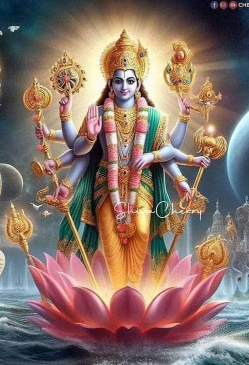 GOJO lord vishnu blue-skinned figure with four arms, holding items like ...