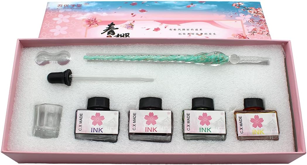 XIAOYU Glass Dip Pen Ink Set, Calligraphy Dip Pens, Crystal Calligraphy ...