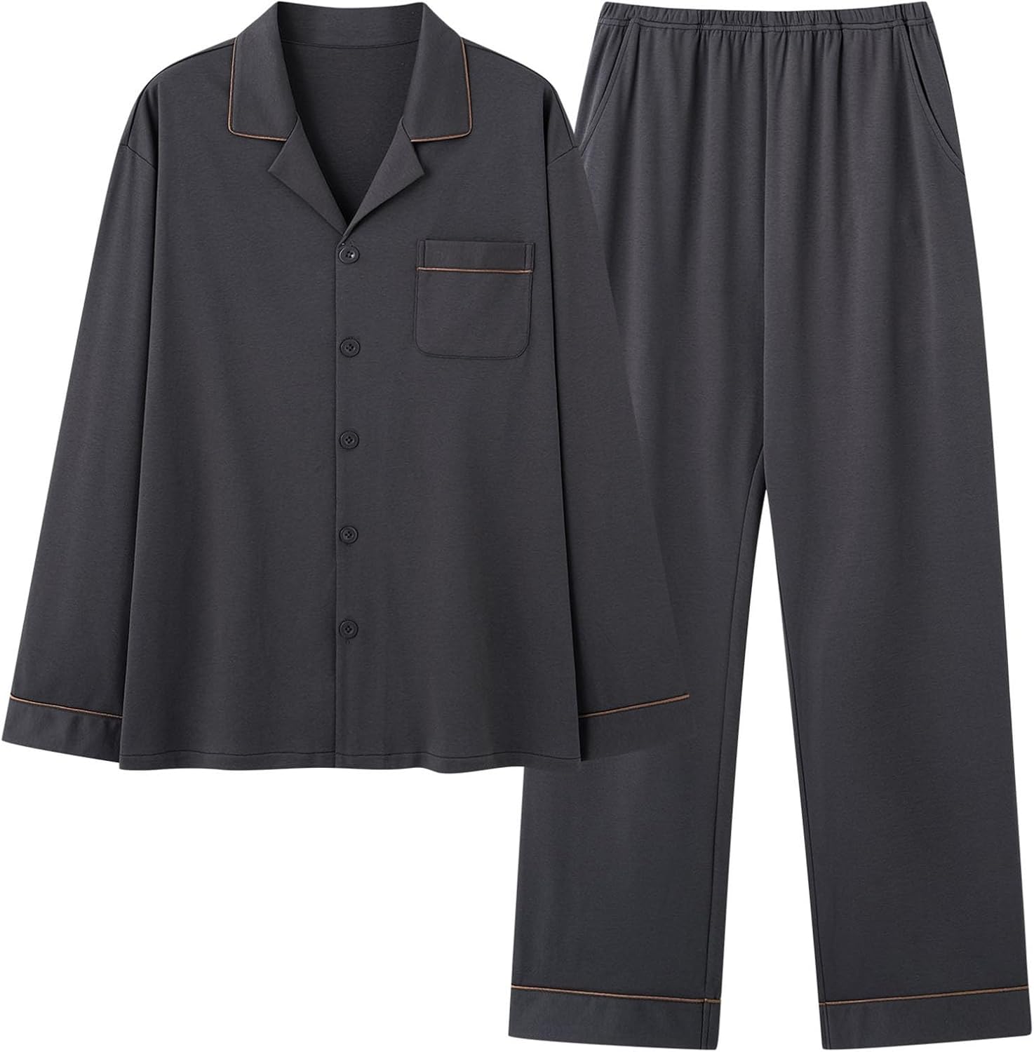 Womens Pajama Sets Long Sleeve Button Down Lapel Shirt and Full-Length ...