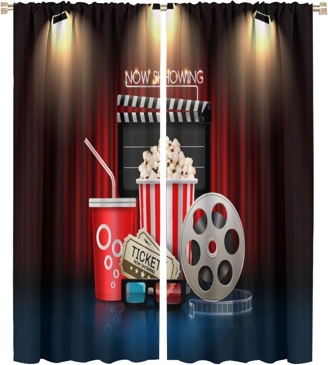Amazon.com: Movie Theater Curtains,Vintage Cinema Ticket Popcorn Drink ...