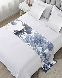 Amazon.com: Gehucoxee Bed Runner for King Size Bed, Navy Blue Botanical Decorative Bed Runners ...