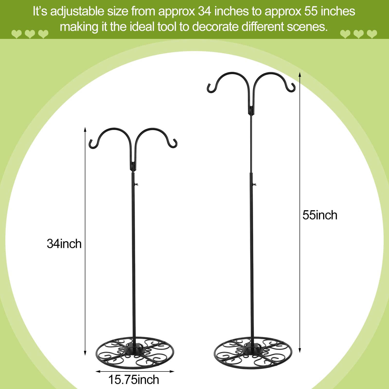 Blulu 1 Piece 34-55 Inch Adjustable Black Iron Shepherds Hook Outdoor ...