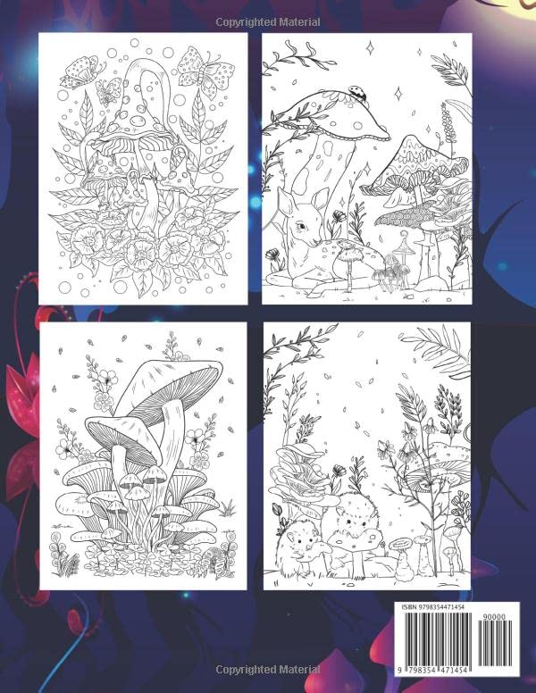 Mushroom Coloring Book For Stress Relief And Relaxation Adult Color ...