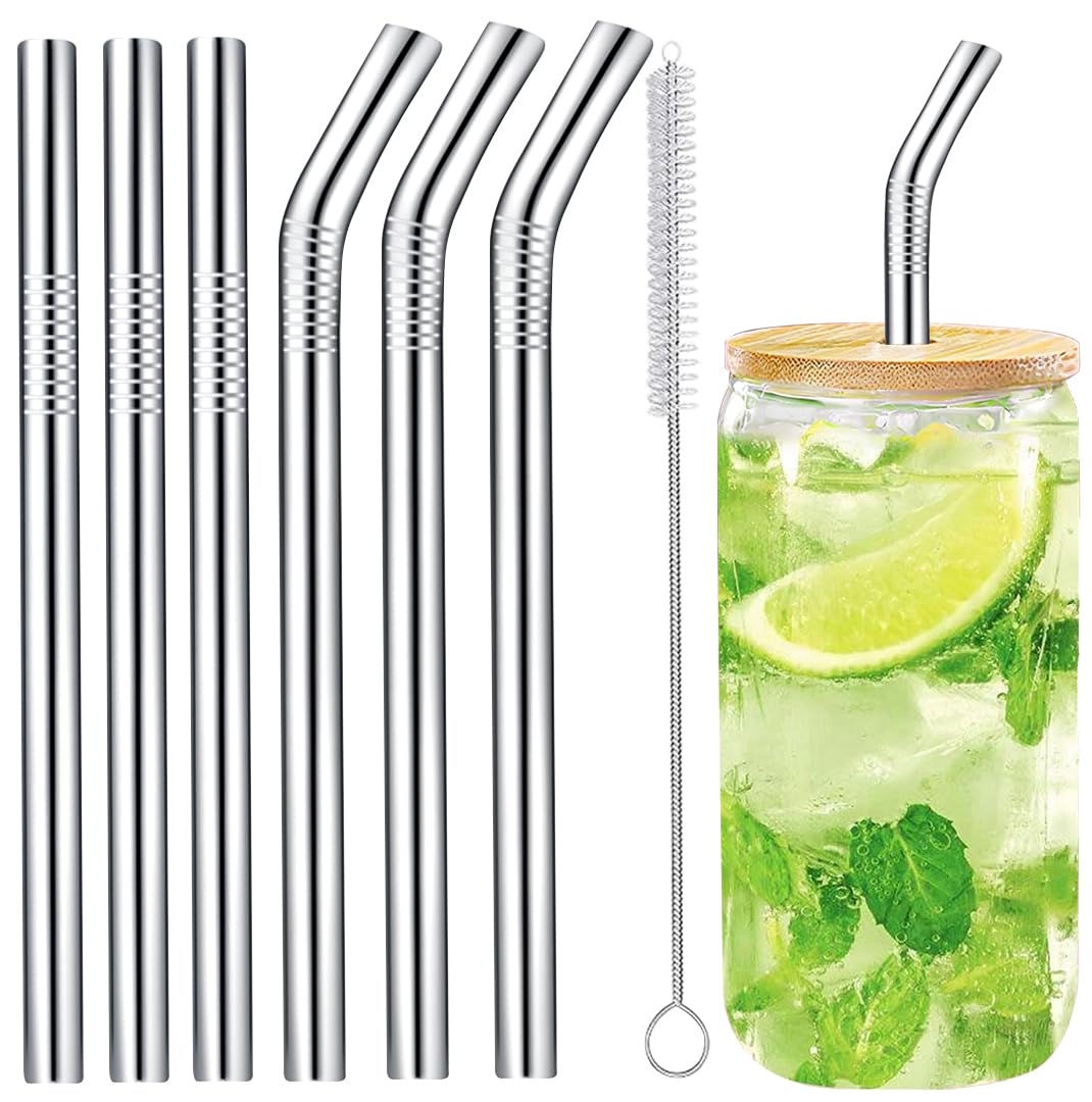 Amazon.com: Vannise Jumbo Smoothie Straws Stainless Steel, Set of 6 ...