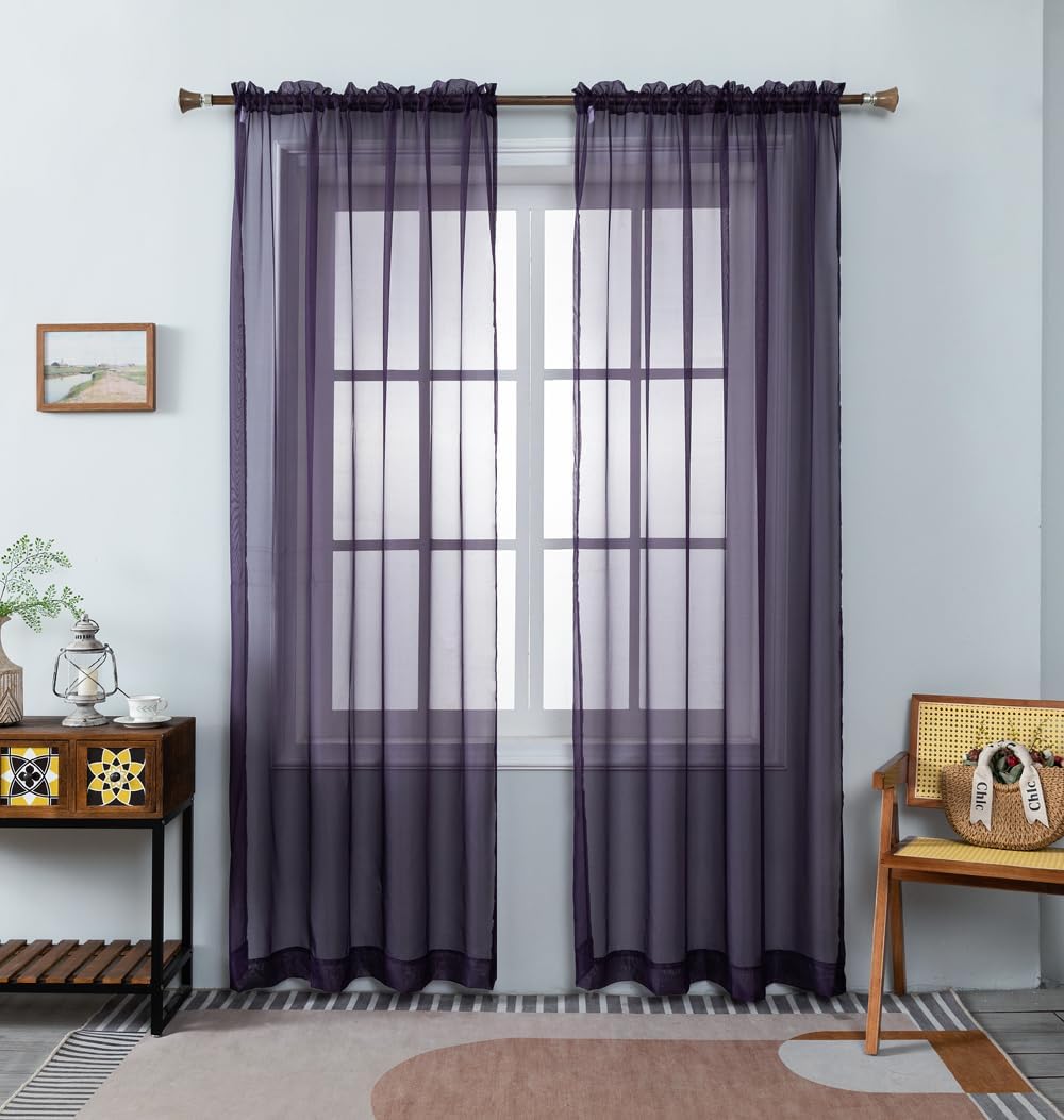 Amazon.com: WPM Dark Purple Sheer Curtains 58" Wide x 84" Long 2 Panels ...