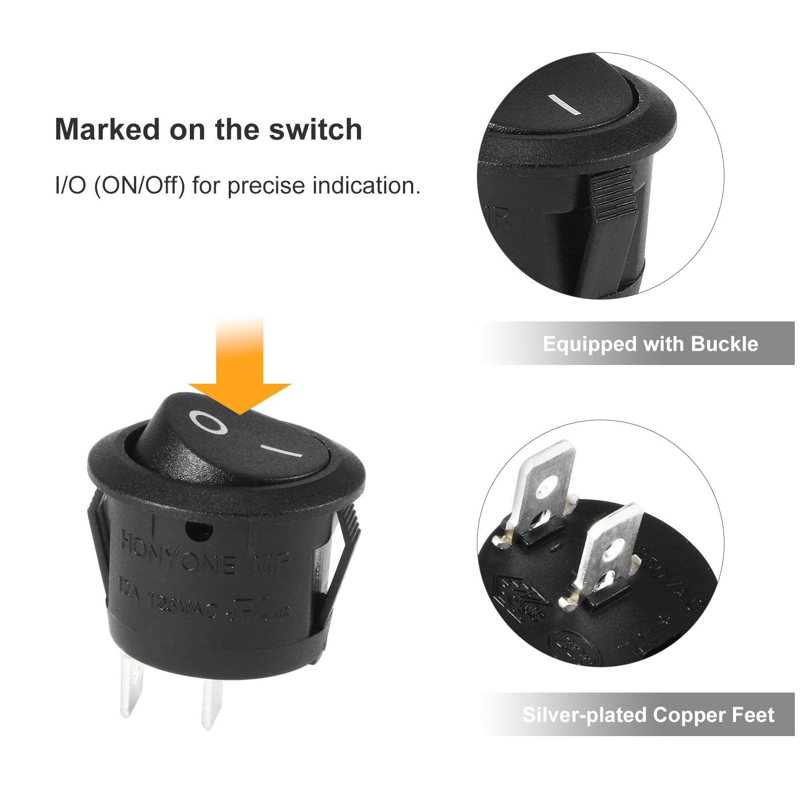 Snapklik.com : RuoFeng 10Pcs Snap-in Round Rocker Switch SPST Mini ...