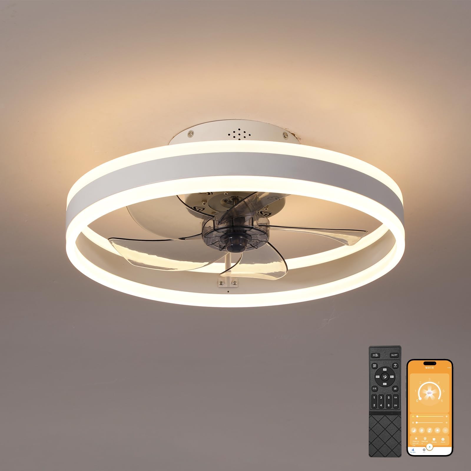 MOSSCO Ventilateur de Plafond Silencieux avec Lumiere et Telecommande ...