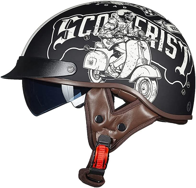German Style Retro Motorcycle Helmet for Men & Women - with Built-in ...