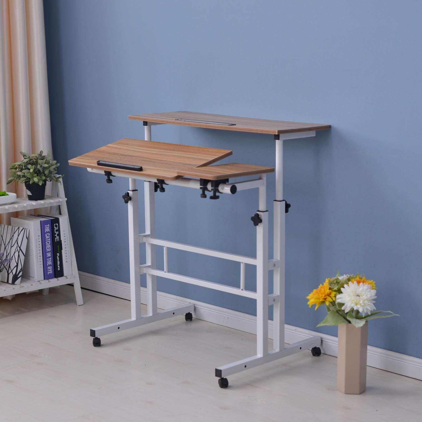 AIZ Adjustable Rolling Desk Cart on Wheels Home Office Computer ...