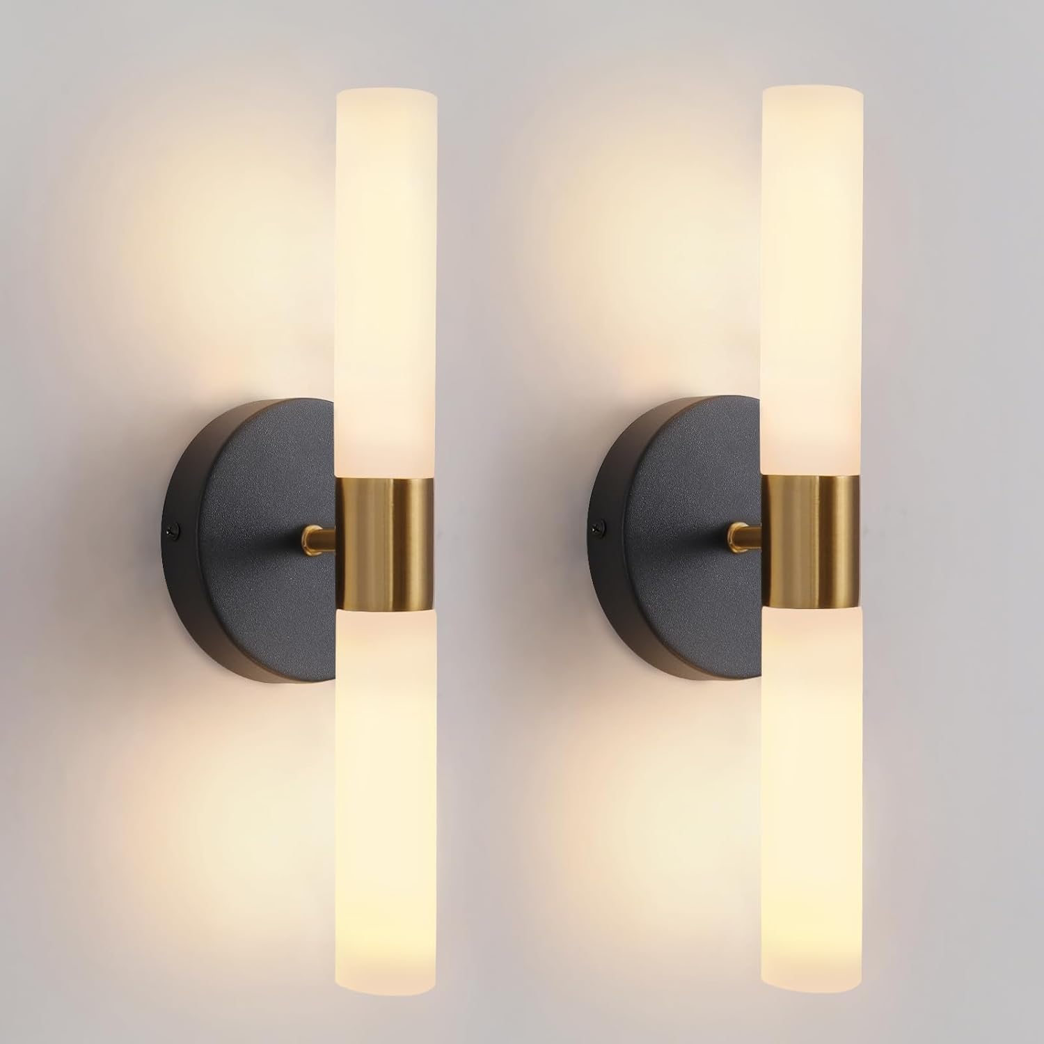 KUZZULL Wall Sconces Set of Two Black and Brass Lamp Sconces Lighting ...