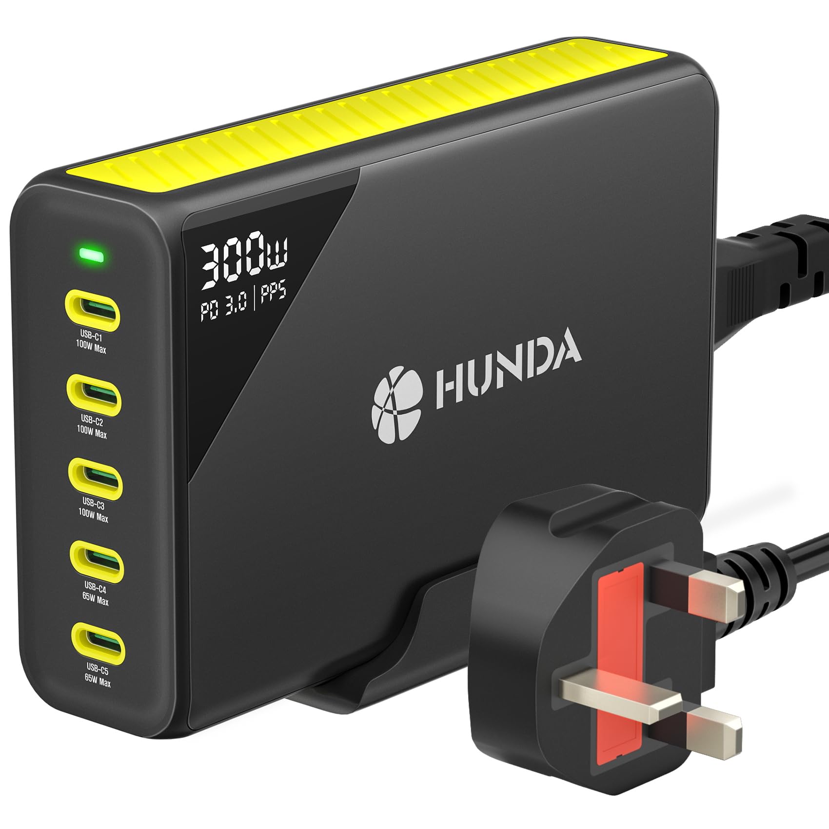 HUNDA 300W-USB-C-Charger GaN PPS-Charger 5-Ports USB-C-Travel-Charger ...
