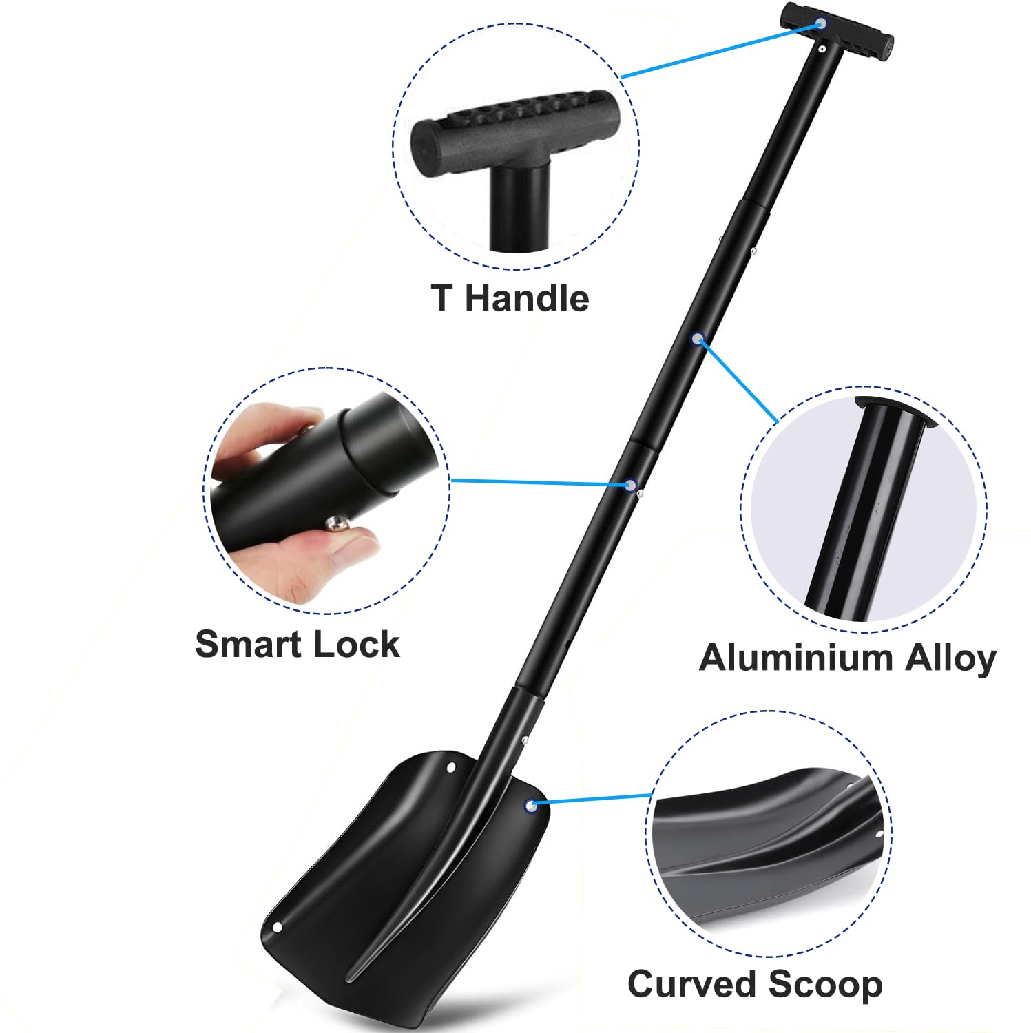 Aluminum Removable Snow Shovel, max 43" Retractable Snow Shovel, 5 ...