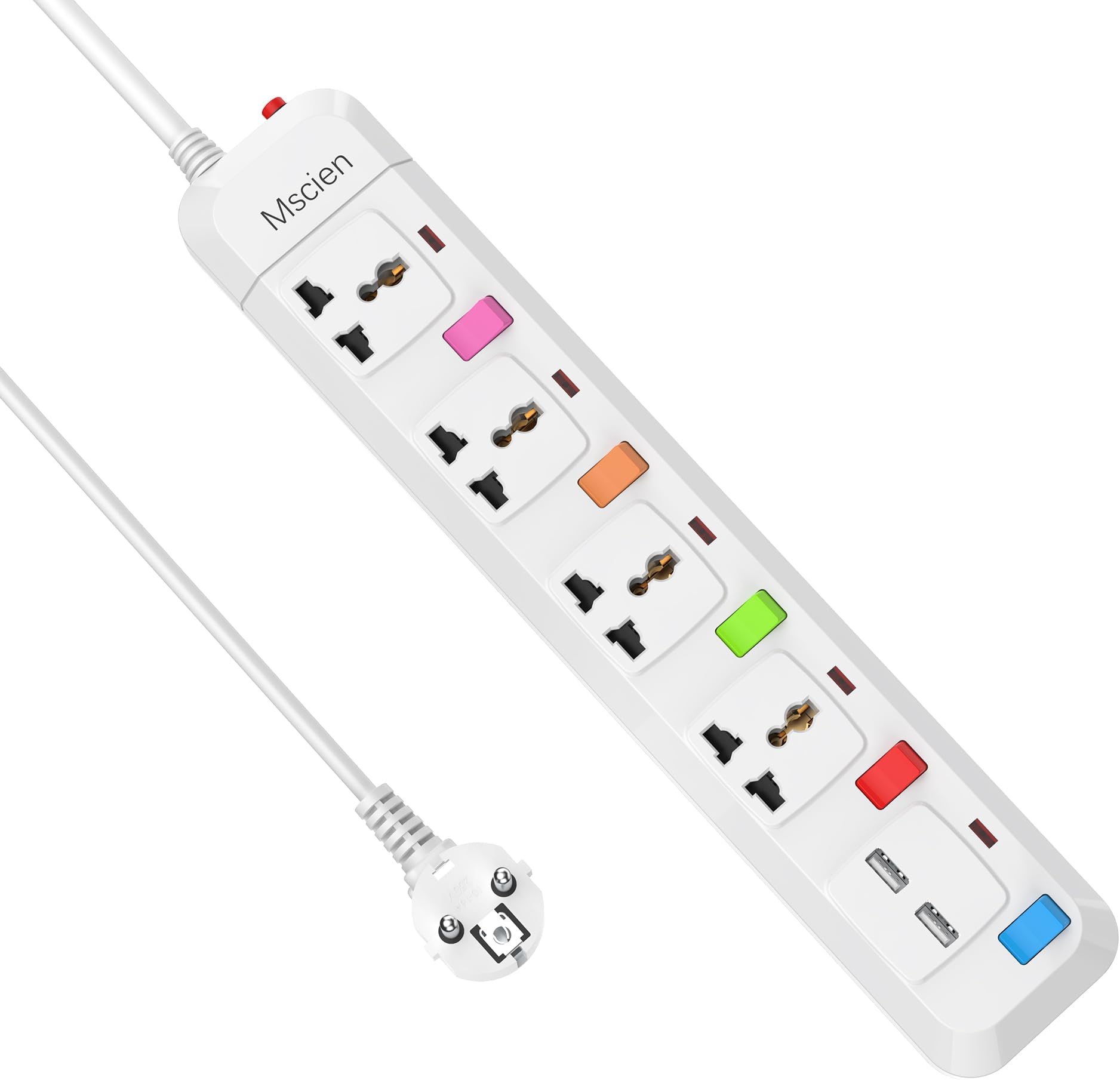 4 Way Extension Lead with 2 USB, Mscien 4 Independent Switch UK to EU ...