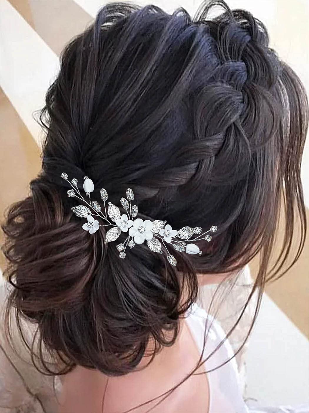 Amazon.com : Unicra Bride Silver Wedding Hair Comb Flower Bridal Side ...