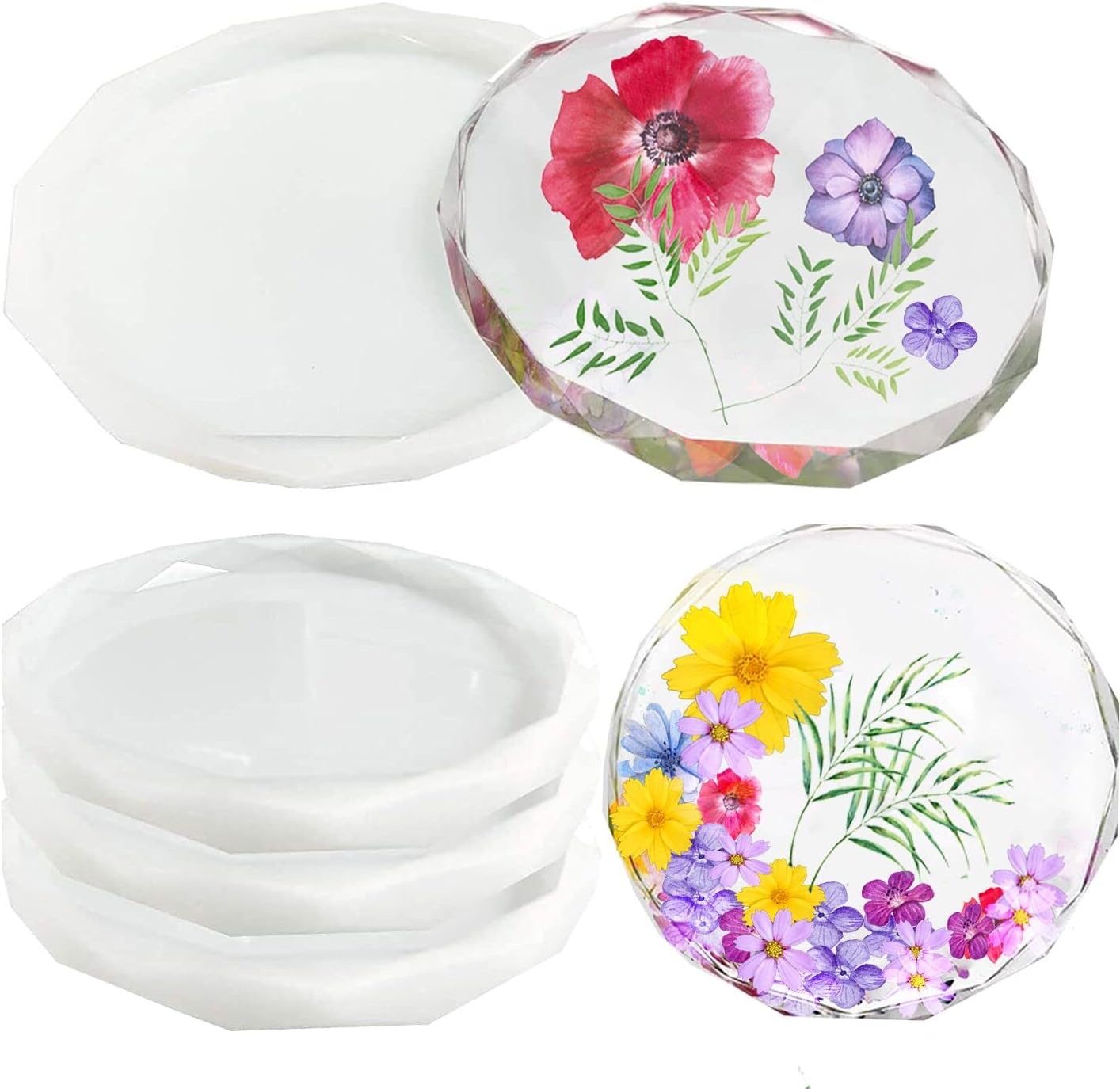 Amazon.com: 4 Pack Coaster Molds for Resin Casting, Diamond Edge Round ...