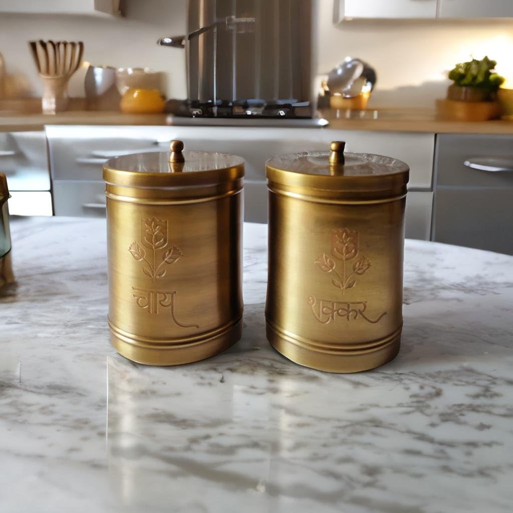Buy Jharokhaa Pure Brass Chai-Shakkar Jars | Antique Storage Jars For ...