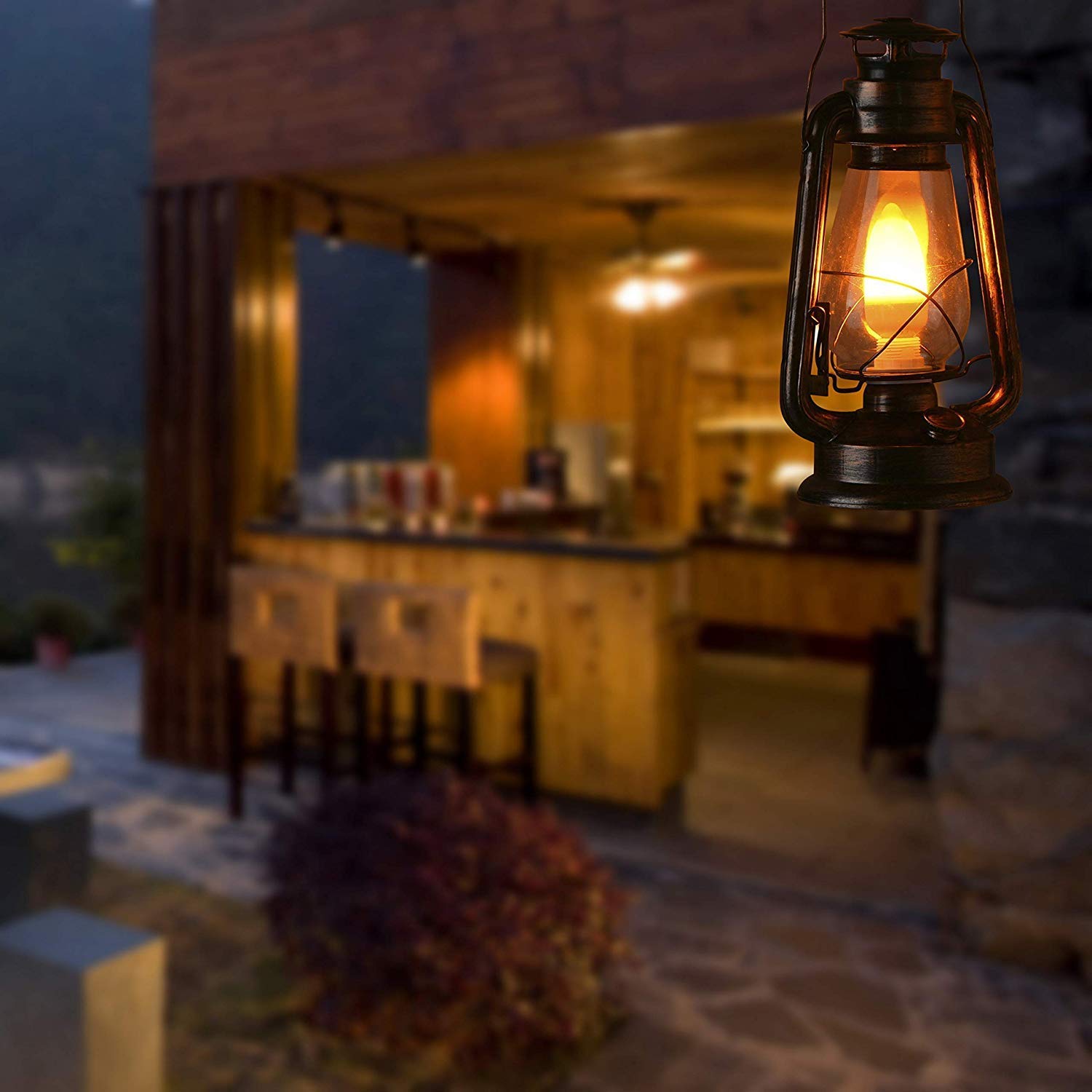 Electric Lantern Light Rustic Cabin VAXCEL Bryce 3 Light LED Burnished