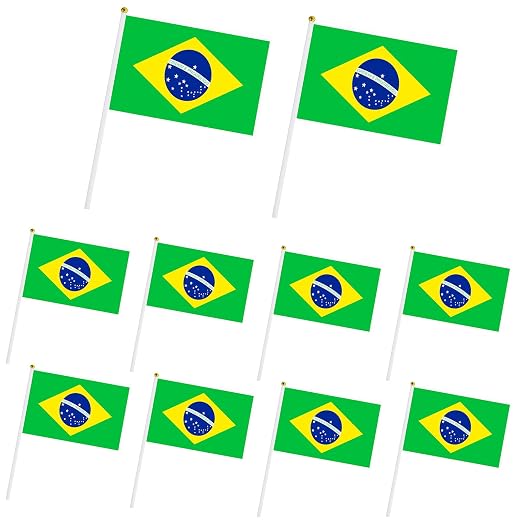 10pcs Mini Brazil Handheld Flags Stick Flags, Small Brazil Flags on ...