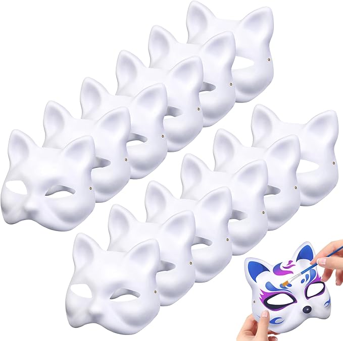 Amazon.com: AMDBHC 12 PCS Cat Masks White Paper Therian Cat Mask Hand ...