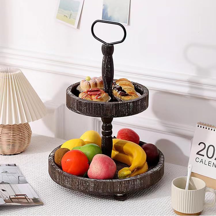 Amazon.com: Farmhouse Two Tiered Wooden Tray Stand, Rustic Wooden 2 ...