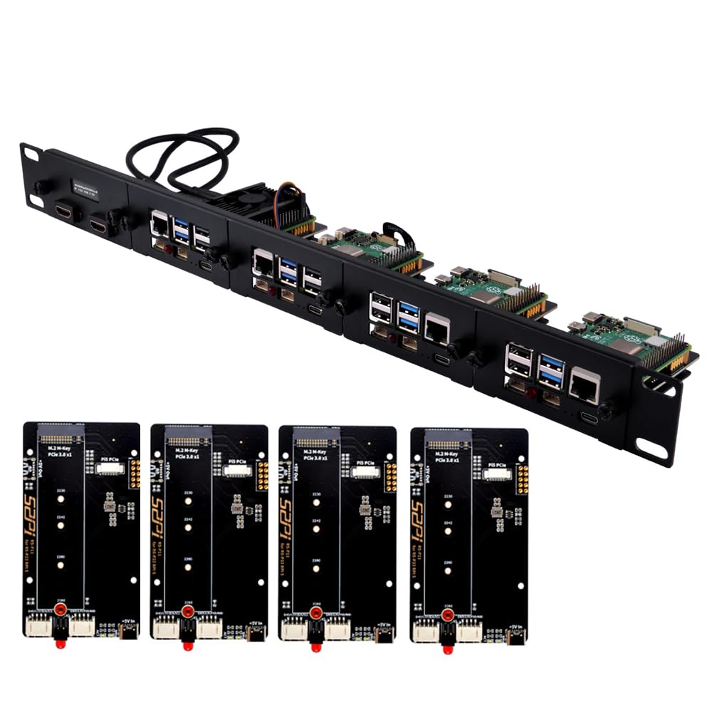 GeeekPi 1U Rack Mount for Raspberry Pi 5/4B, with 4PCS PCIe to M.2 NVMe ...