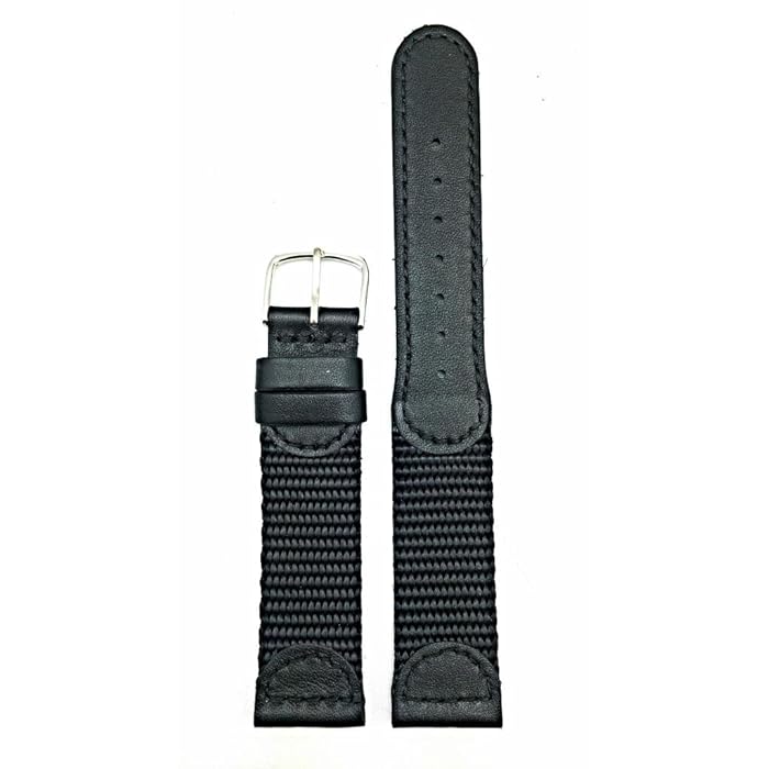 Buy 19mm Black Genuine Leather and Nylon Watch Band | Swiss Army style ...