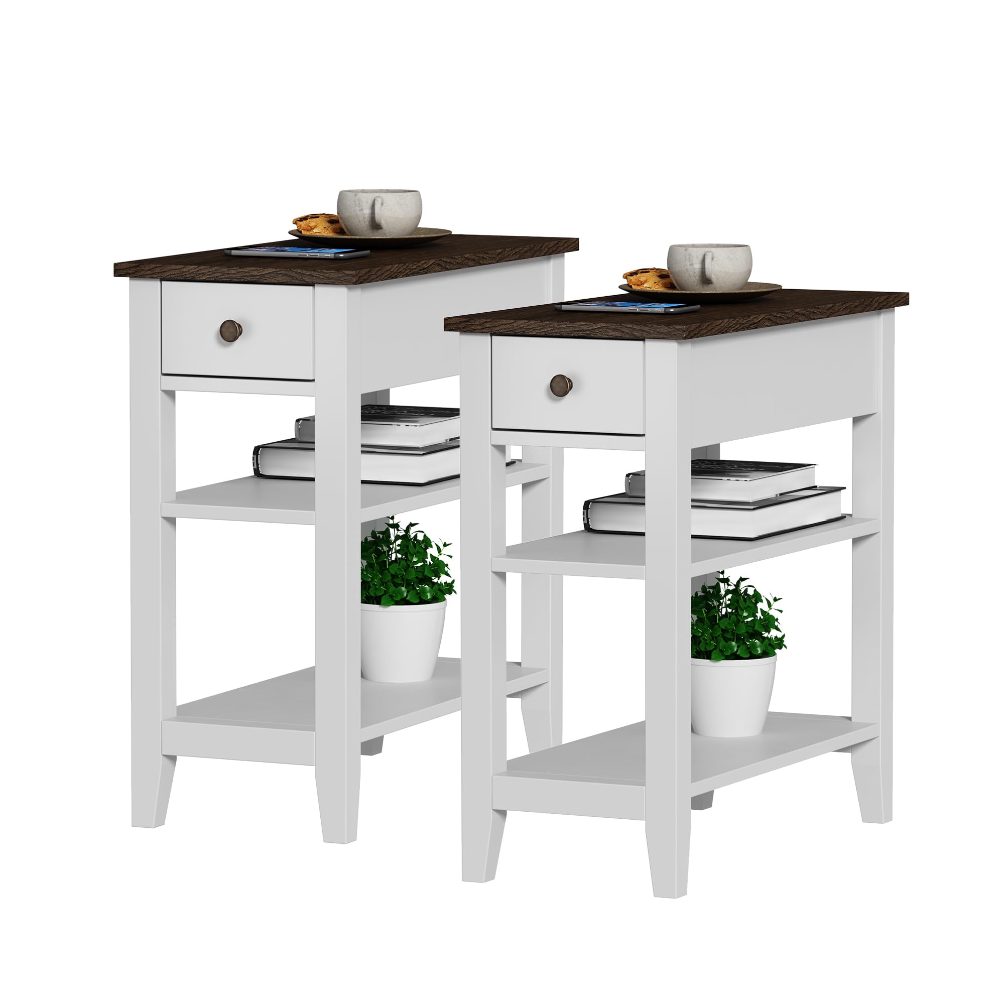 Amazon.com: ChooChoo Side Table Living Room Set of 2, Narrow End Table ...