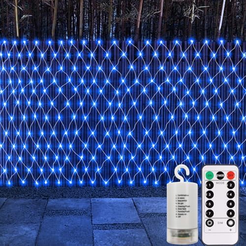 CCILAND 3M x 2M Battery Net Lights, 200 LED Mesh Lights with Remote 8 ...