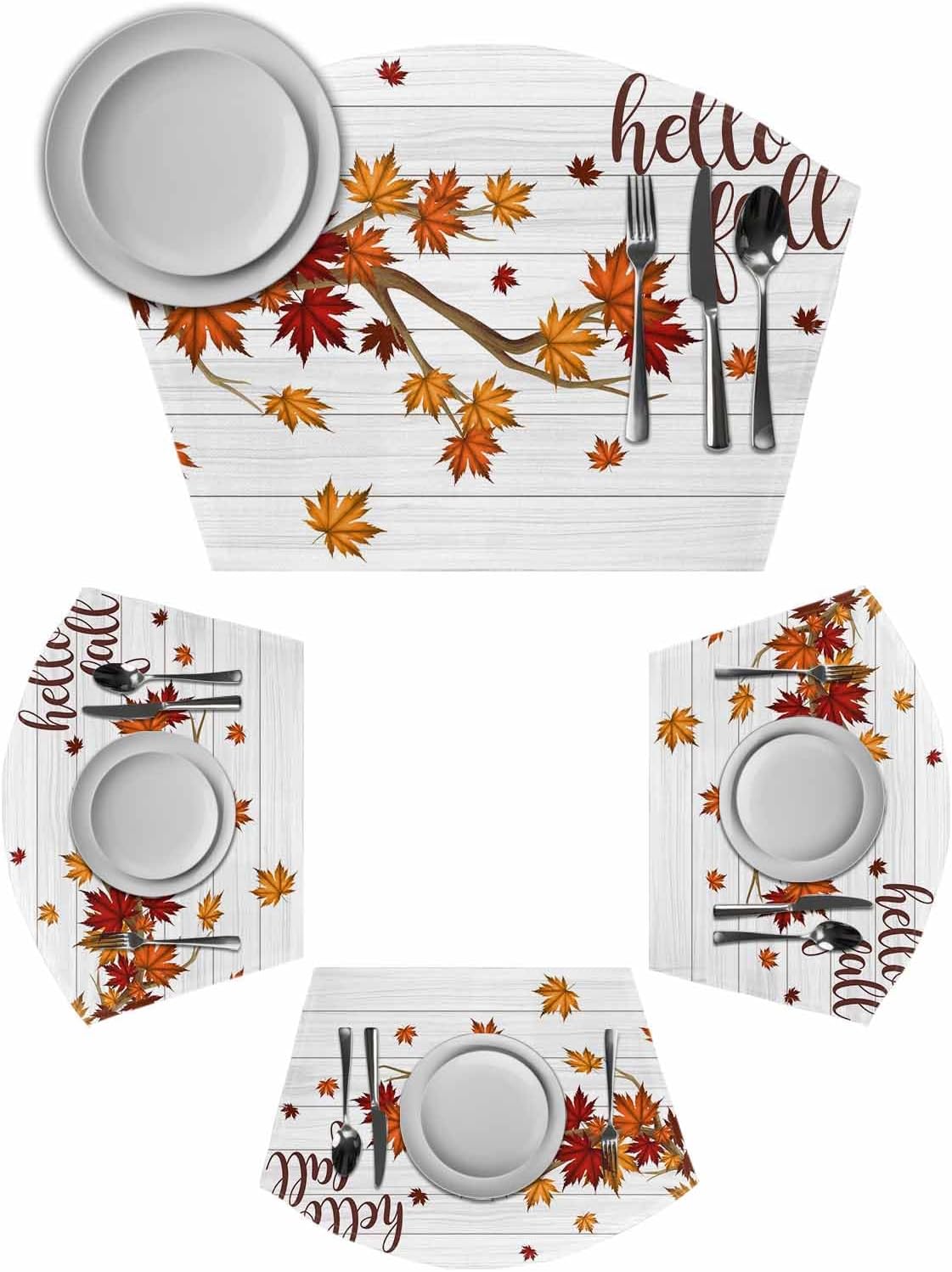 Amazon.com: Maple Leaves Fall Round Placemats Set of 4, Thanksgiving ...