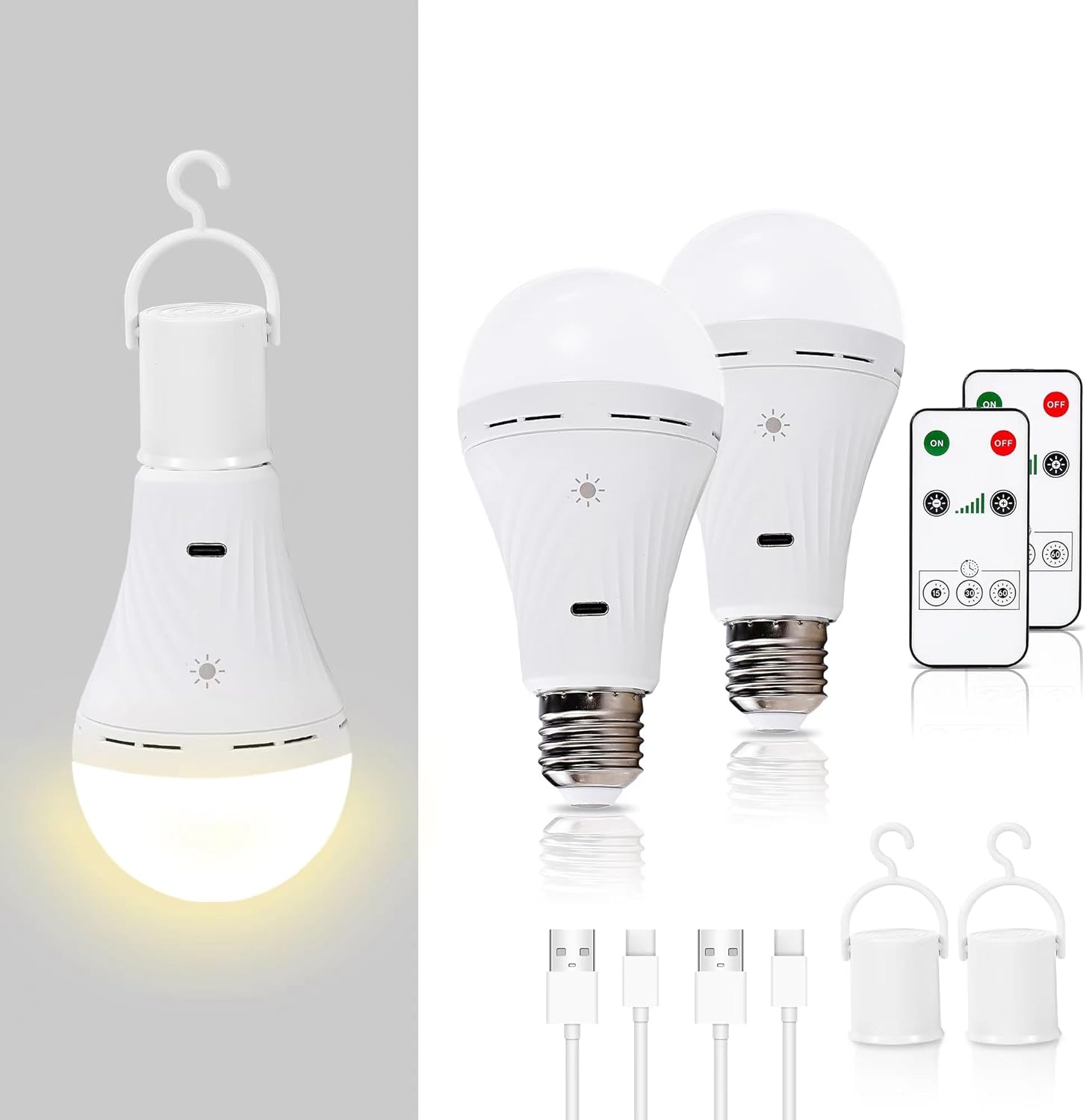 Rechargeable Light Bulbs, 2 Packs 7W Warm White Emergency Light Bulb ...