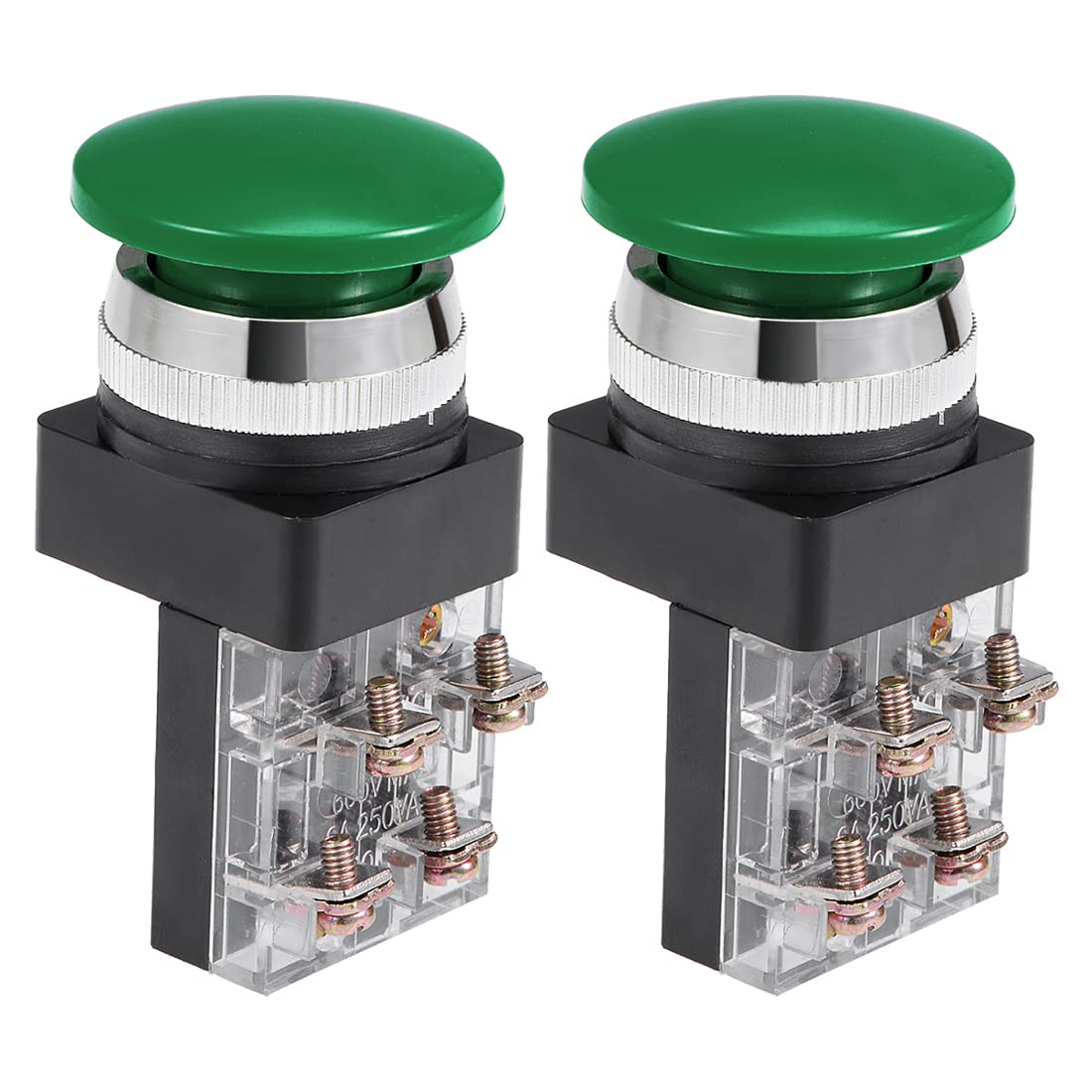 uxcell 2Pcs 30mm Mounting Hole Momentary Push Button Switch Green DPST ...