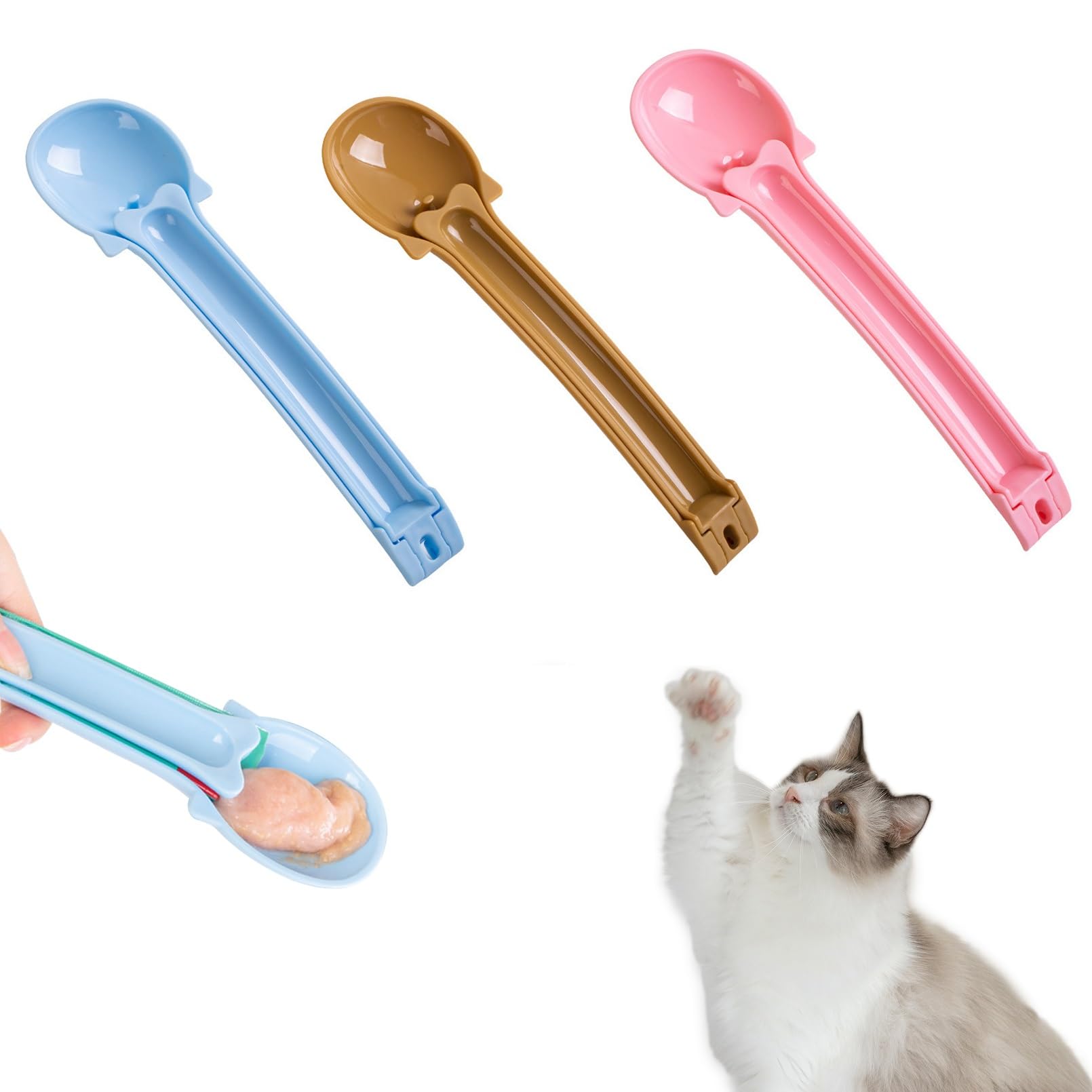 3 Pcs Spoon for Cat Treats,Cat Treat Spoon Squeeze,Cat Ear Shaped Cat ...