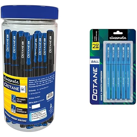 Classmate Octane Gel Pen (Blue & Black)- Pack Of 25 + 10 Gel Refills ...