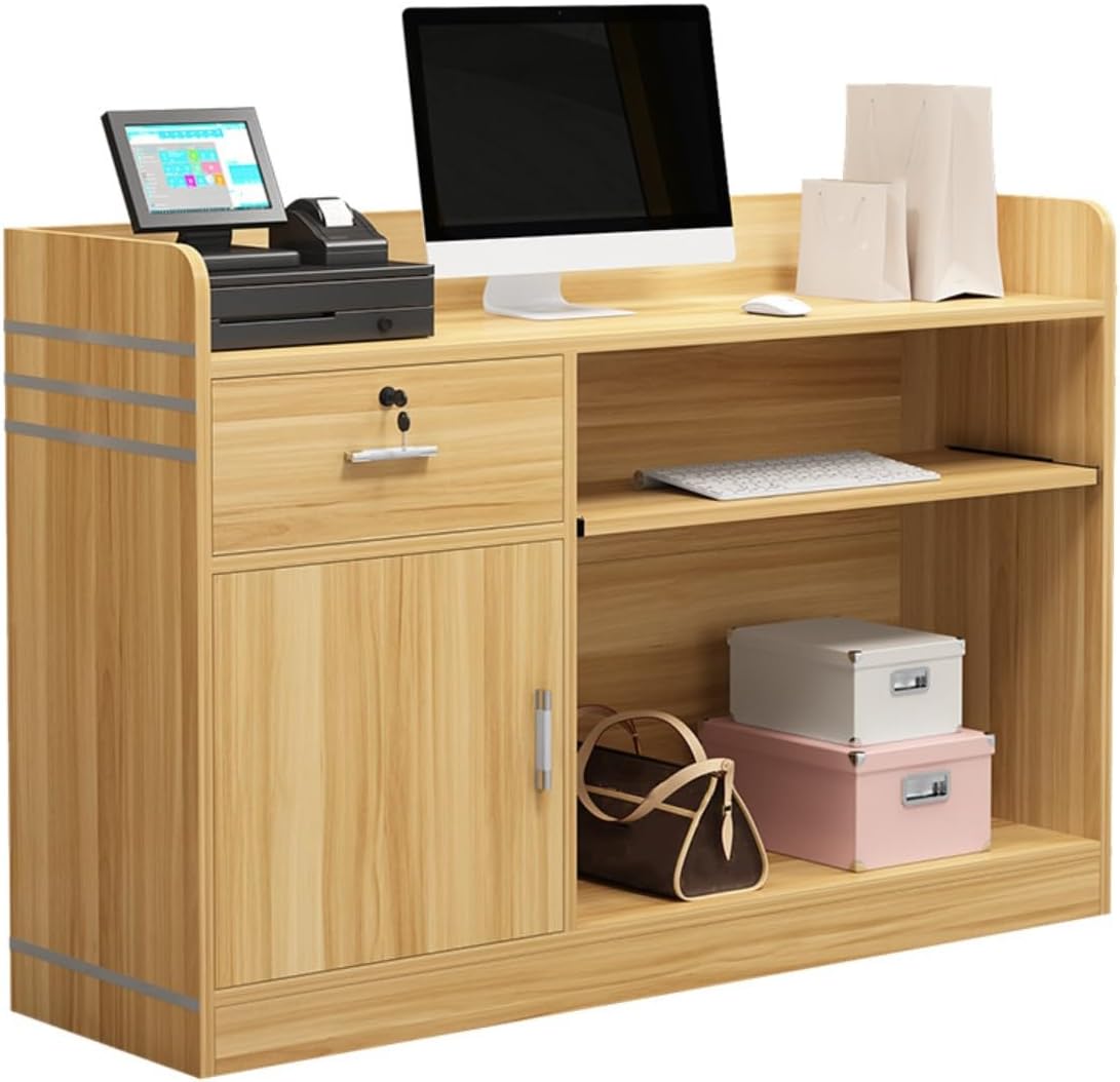 Front Desk Counter Table with Shelf & Lockable Drawers,Office Computer ...