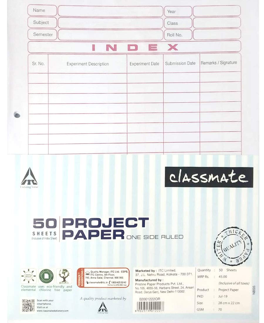 Classmate Blank Index Page