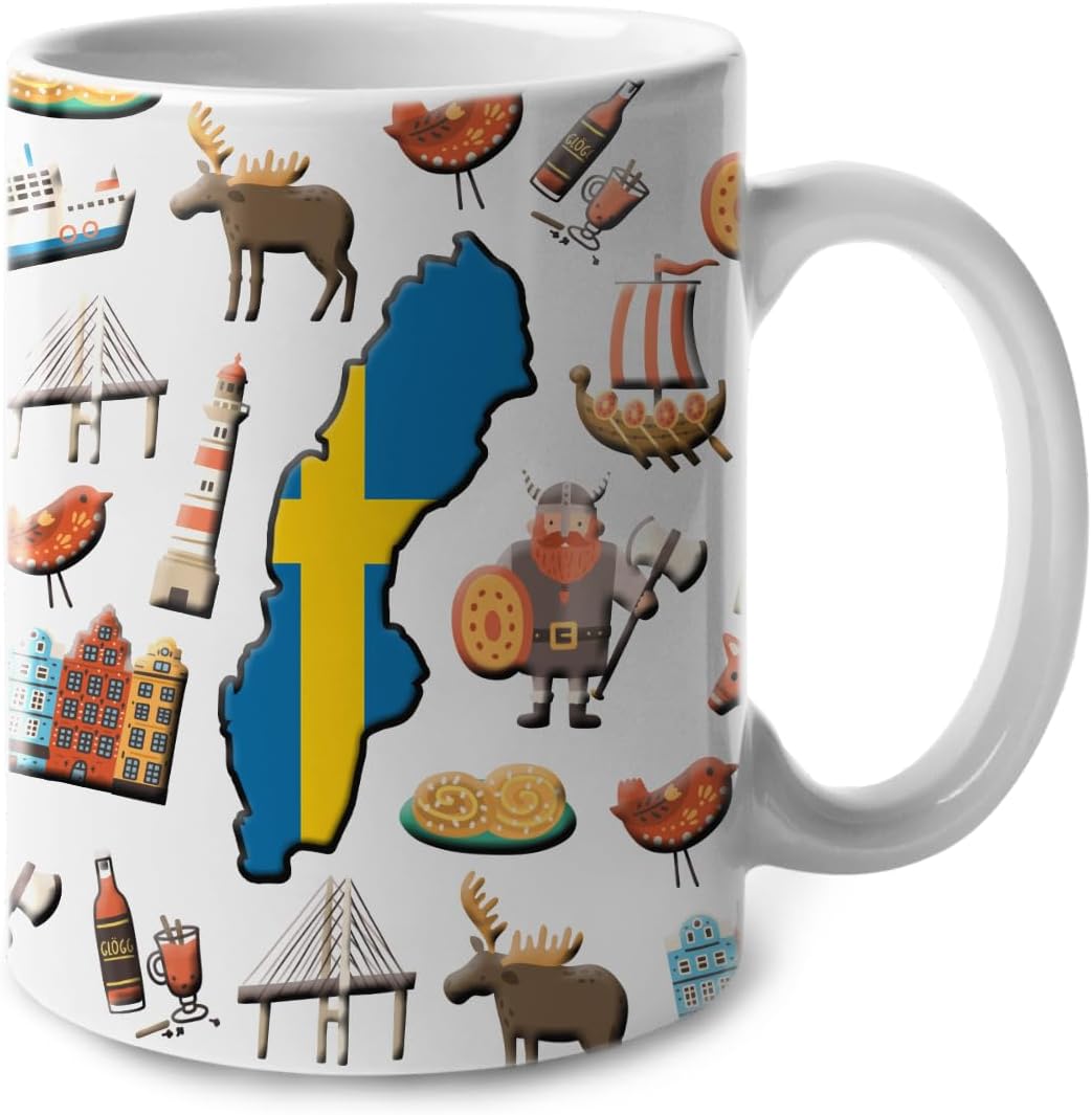 Amazon.com: Lotacy Sweden Symbols Coffee Mug With Map Flag, Sweden Flag ...