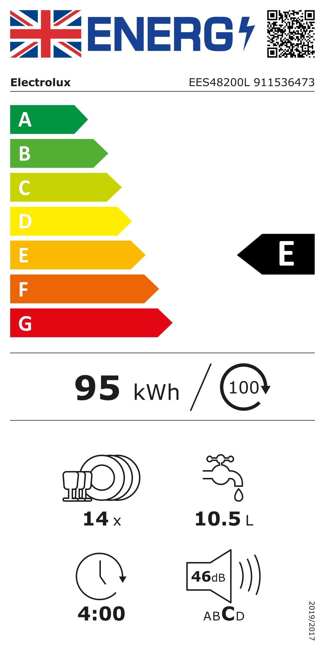 Electrolux Dishwasher EES48200L, 14kg, White, Built-In, Metal : Amazon ...