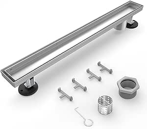 HTOH Shower Drain Offset for Bathroom: 18-Inch Brushed Nickel Linear Shower Drain with Removable ...