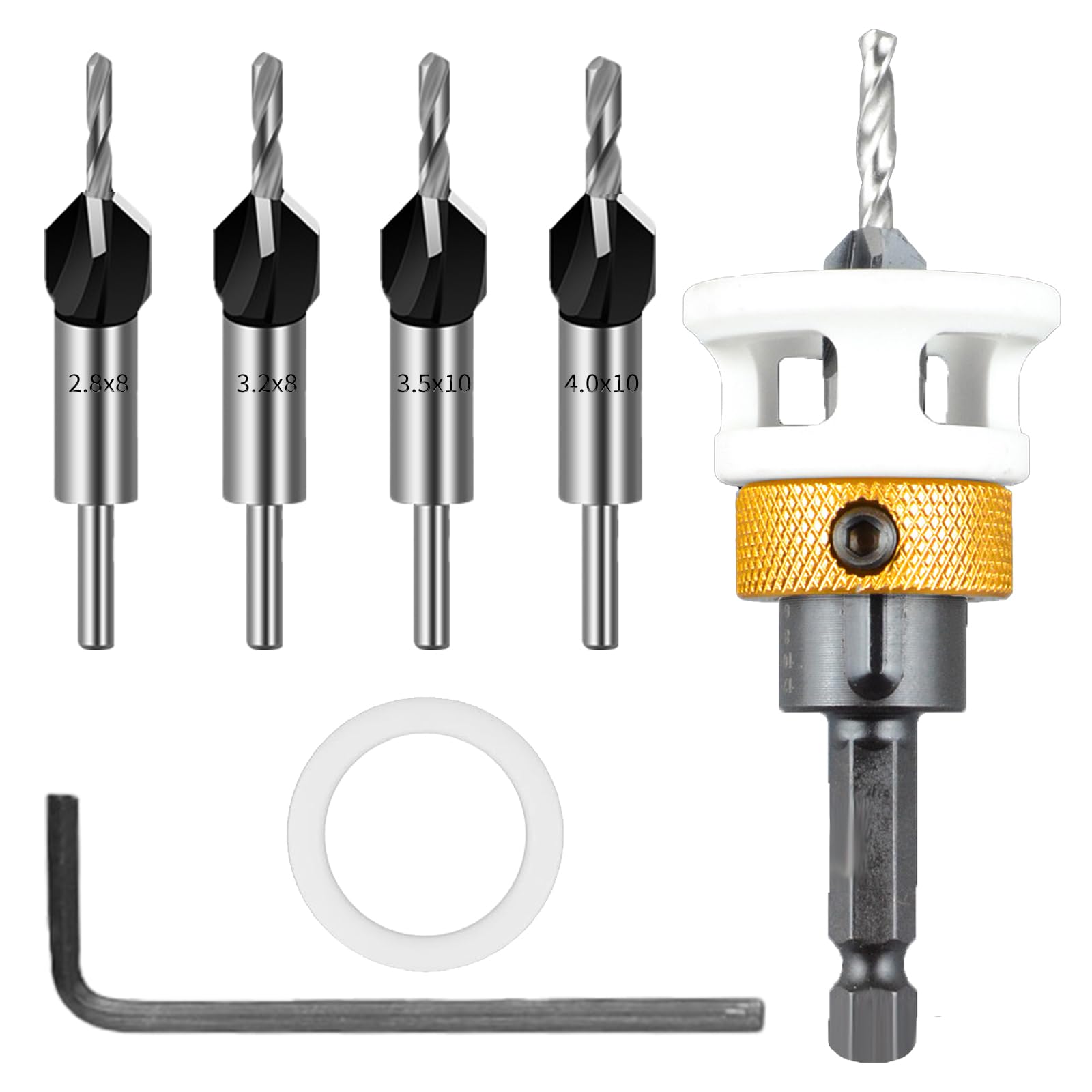 6-Piece Countersink Drill Bit Set, Countersink with Depth Stop ...