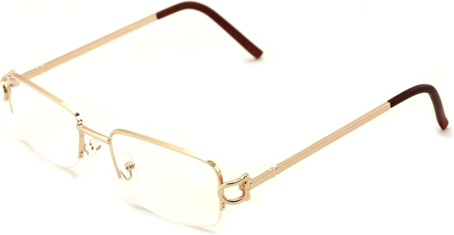 Rectangular Frame Clear Lens Designer Half Rim Eyeglasses Metal Glasses