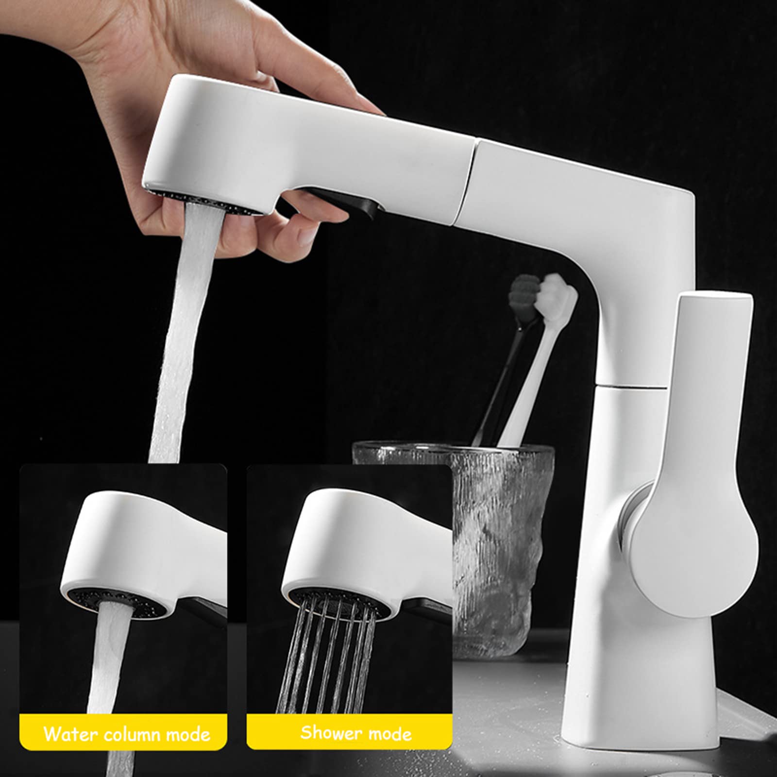 Liftable and Pullable Basin Faucet Bathroom Sink with 360° Rotation ...